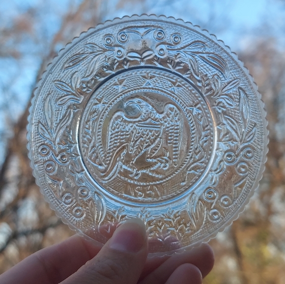 Vintage | Accents | Vintage Glass Cup Plate Patriotic Eagle Design ...